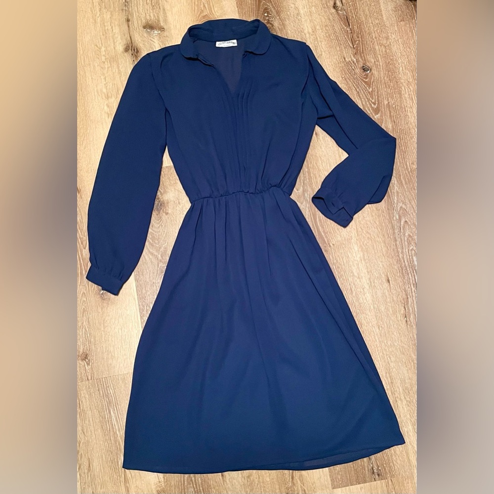 Vintage 1970’s 1980’s Navy Blue Sheer Long Sleeve Dre… - Gem